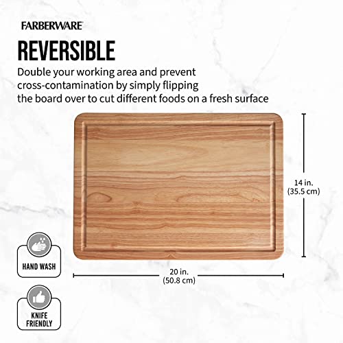 Farberware Extra-Large Cutting Board with Perimeter Juice Trench, Reversible Chopping Board for Kitchen Meal Prep and Serving, Charcuterie Board Set, 14-Inch x 20-Inch, Rubberwood