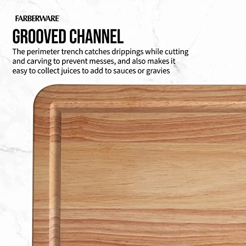 Farberware Extra-Large Cutting Board with Perimeter Juice Trench, Reversible Chopping Board for Kitchen Meal Prep and Serving, Charcuterie Board Set, 14-Inch x 20-Inch, Rubberwood