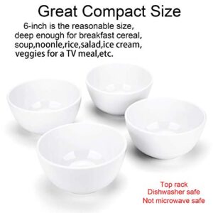 KX-WARE Melamine Bowls set - 28oz 6inch 100% Melamine Cereal/Soup/Salad Bowls, Set of 6 White | Shatter-Proof and Chip-Resistant Dishwasher Safe, BPA Free