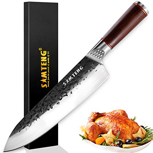 Kitchen Knives 8 Inch -SMTENG Professional chef Knife 3 layer 9CR18MOV clad steel hammered with Pakkwood handle，Multipurpose Top Kitchen Knife for Home and Restaurant