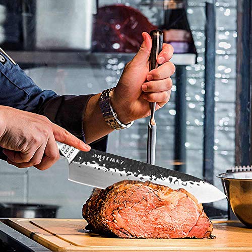 Kitchen Knives 8 Inch -SMTENG Professional chef Knife 3 layer 9CR18MOV clad steel hammered with Pakkwood handle，Multipurpose Top Kitchen Knife for Home and Restaurant