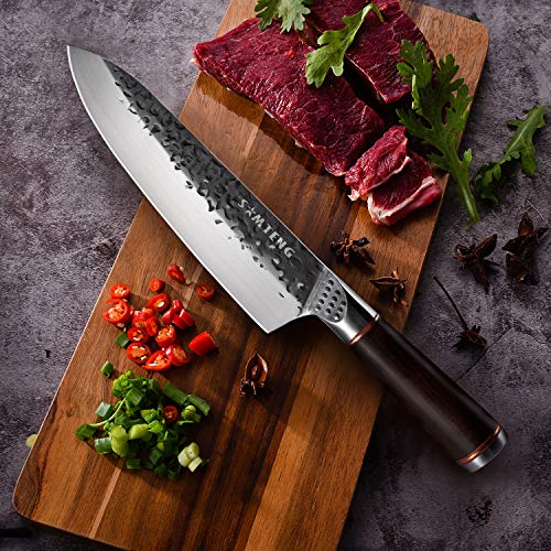 Kitchen Knives 8 Inch -SMTENG Professional chef Knife 3 layer 9CR18MOV clad steel hammered with Pakkwood handle，Multipurpose Top Kitchen Knife for Home and Restaurant