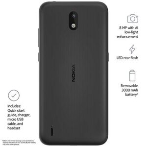 Nokia 1.3 Fully Unlocked Smartphone with 5.7" HD+ Screen, AI-Powered 8 MP Camera and Android 10 Go Edition, Charcoal, 2020 (AT&T/T-Mobile/Cricket/Tracfone/Simple Mobile)