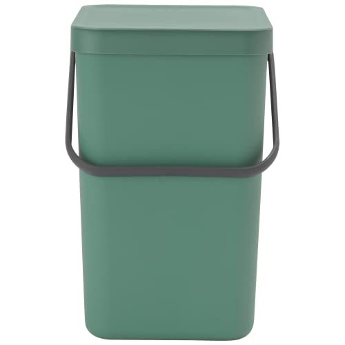 Brabantia Sort & Go Kitchen Recycling / Garbage Trash Can (6.6 Gal / Fir Green) Stackable Refuse Organiser with Handle & Removable Lid, Easy Clean, PerfectFit Bags Included