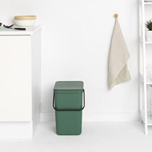 Brabantia Sort & Go Kitchen Recycling / Garbage Trash Can (6.6 Gal / Fir Green) Stackable Refuse Organiser with Handle & Removable Lid, Easy Clean, PerfectFit Bags Included