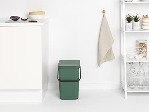 Brabantia Sort & Go Kitchen Recycling / Garbage Trash Can (6.6 Gal / Fir Green) Stackable Refuse Organiser with Handle & Removable Lid, Easy Clean, PerfectFit Bags Included