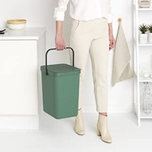 Brabantia Sort & Go Kitchen Recycling / Garbage Trash Can (6.6 Gal / Fir Green) Stackable Refuse Organiser with Handle & Removable Lid, Easy Clean, PerfectFit Bags Included