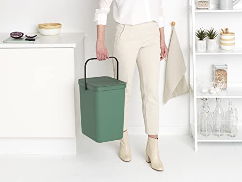 Brabantia Sort & Go Kitchen Recycling / Garbage Trash Can (6.6 Gal / Fir Green) Stackable Refuse Organiser with Handle & Removable Lid, Easy Clean, PerfectFit Bags Included