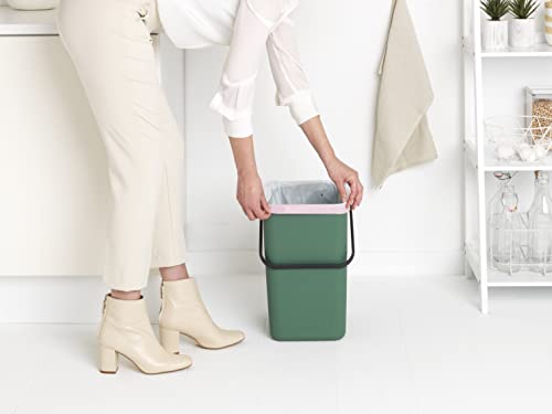 Brabantia Sort & Go Kitchen Recycling / Garbage Trash Can (6.6 Gal / Fir Green) Stackable Refuse Organiser with Handle & Removable Lid, Easy Clean, PerfectFit Bags Included