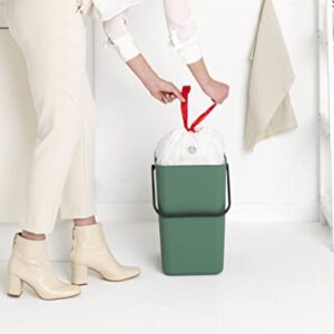 Brabantia Sort & Go Kitchen Recycling / Garbage Trash Can (6.6 Gal / Fir Green) Stackable Refuse Organiser with Handle & Removable Lid, Easy Clean, PerfectFit Bags Included