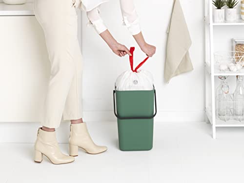 Brabantia Sort & Go Kitchen Recycling / Garbage Trash Can (6.6 Gal / Fir Green) Stackable Refuse Organiser with Handle & Removable Lid, Easy Clean, PerfectFit Bags Included