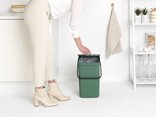 Brabantia Sort & Go Kitchen Recycling / Garbage Trash Can (6.6 Gal / Fir Green) Stackable Refuse Organiser with Handle & Removable Lid, Easy Clean, PerfectFit Bags Included