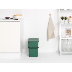 Brabantia Sort & Go Kitchen Recycling / Garbage Trash Can (6.6 Gal / Fir Green) Stackable Refuse Organiser with Handle & Removable Lid, Easy Clean, PerfectFit Bags Included