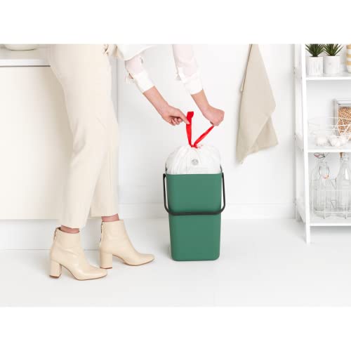 Brabantia Sort & Go Kitchen Recycling / Garbage Trash Can (6.6 Gal / Fir Green) Stackable Refuse Organiser with Handle & Removable Lid, Easy Clean, PerfectFit Bags Included