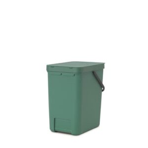 Brabantia Sort & Go Kitchen Recycling / Garbage Trash Can (6.6 Gal / Fir Green) Stackable Refuse Organiser with Handle & Removable Lid, Easy Clean, PerfectFit Bags Included