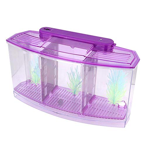 Fish Tank, Adjustable Light Isolation Acrylic Small Aquarium, with LED Light for Small Fishes for Betta with Water Change Valve(Purple)