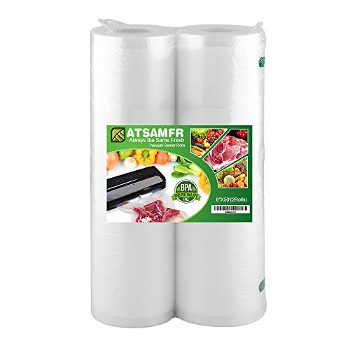 ATSAMFR 8x50 Rolls 2 Pack Vacuum Sealer Food Bags Rolls with BPA Free,Heavy Duty,Great for Vac Storage or Sous Vide Cooking