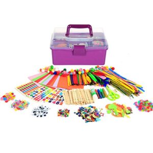 arts craft supplies for kids, 1000+ pcs toddler diy craft art supply set include pipe cleaners, pom poms, storage box, best xmas gift for 5 -12 years old boys and girls