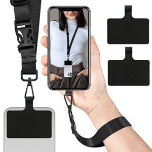 rocontrip universal phone lanyard with durable glittering patch cell phone lanyard with phone tether phone strap compatible with all smartphones(pure black)