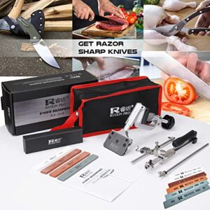 RUIXIN PRO RX-008 Kitchen Knife Sharpener System with 10 Whetstones, 360° Rotation Flip Design, Fixed Angle Stainless Steel Professional Chef Knife Sharpening Kit Fine Grinding Polishing Tool