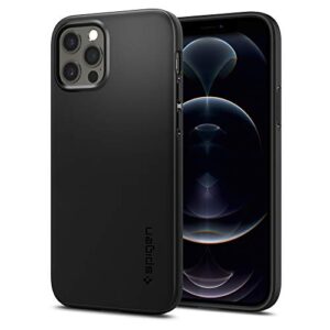 spigen for iphone 12 pro case, thin fit case for iphone 12 & 12 pro - matte black