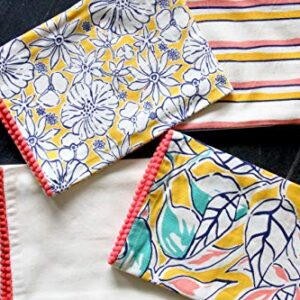 TARAN LIVING Dish Towels for Kitchen - 18x28 Inch, Printed Floral Yellow Tea Towels for Bar, Restaurant and Dishcloths - Pack of 4