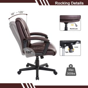 Qulomvs Executive Office Chair Mid Back, Ergonomic Office Desk Chair with Wheels Back Support, Computer Task Work Chair with Arms 360 Swivel (Brown)