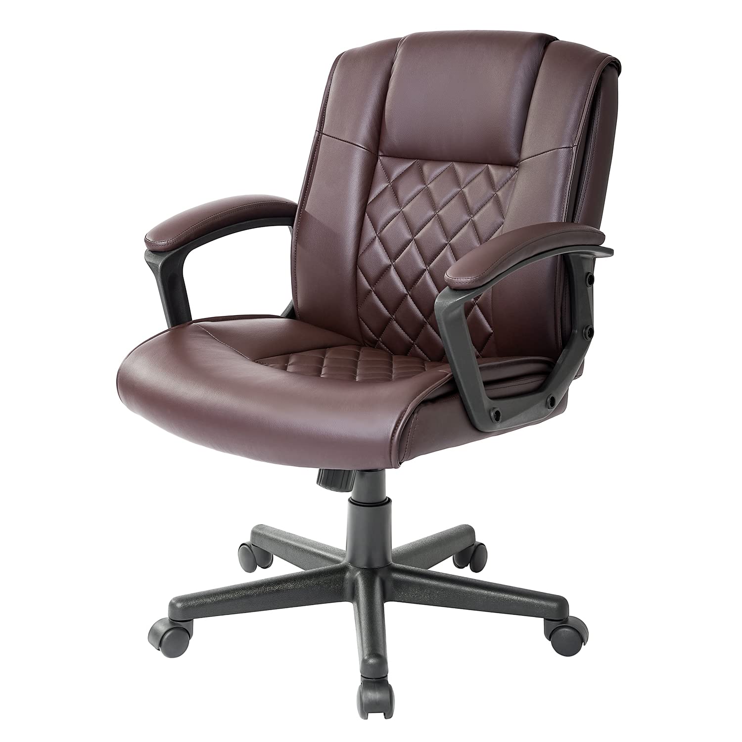 Qulomvs Executive Office Chair Mid Back, Ergonomic Office Desk Chair with Wheels Back Support, Computer Task Work Chair with Arms 360 Swivel (Brown)