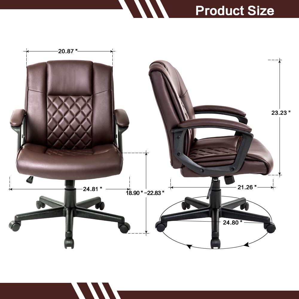 Qulomvs Executive Office Chair Mid Back, Ergonomic Office Desk Chair with Wheels Back Support, Computer Task Work Chair with Arms 360 Swivel (Brown)