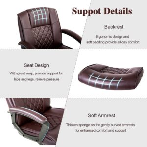 Qulomvs Executive Office Chair Mid Back, Ergonomic Office Desk Chair with Wheels Back Support, Computer Task Work Chair with Arms 360 Swivel (Brown)