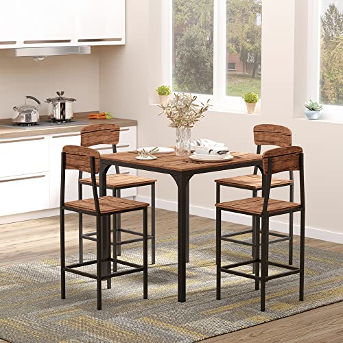 HOMCOM 5 PC Modern Counter Height Bar Table Set Compact Kitchen Table 4 Chairs Set with Footrest, Metal Legs, Wood