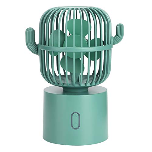 USB Desk Fan, 3 Speeds Adjustable Portable Cute Cactus Desktop Table Fan Two Ways Charging Wide-Angle Shaking Head Mini Personal Cooling Fan for Home, Office, Car, Desktop Decoration(Green)