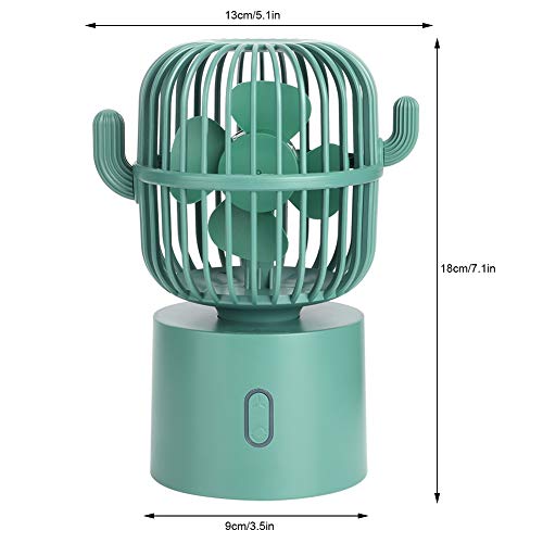 USB Desk Fan, 3 Speeds Adjustable Portable Cute Cactus Desktop Table Fan Two Ways Charging Wide-Angle Shaking Head Mini Personal Cooling Fan for Home, Office, Car, Desktop Decoration(Green)