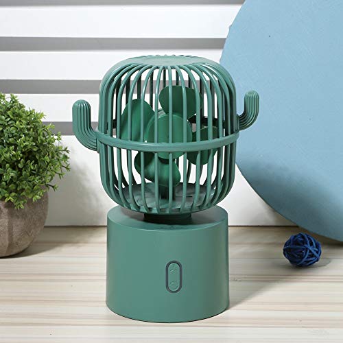 USB Desk Fan, 3 Speeds Adjustable Portable Cute Cactus Desktop Table Fan Two Ways Charging Wide-Angle Shaking Head Mini Personal Cooling Fan for Home, Office, Car, Desktop Decoration(Green)