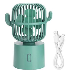 USB Desk Fan, 3 Speeds Adjustable Portable Cute Cactus Desktop Table Fan Two Ways Charging Wide-Angle Shaking Head Mini Personal Cooling Fan for Home, Office, Car, Desktop Decoration(Green)