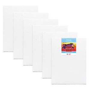 Artecho 16x20 Inch Stretched Canvas, White Blank 6 Pack, Primed 100% Cotton, Super Value Bulk Pack for Painting, Acrylic Pouring, Oil Paint & Artist Media