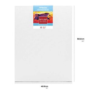 Artecho 16x20 Inch Stretched Canvas, White Blank 6 Pack, Primed 100% Cotton, Super Value Bulk Pack for Painting, Acrylic Pouring, Oil Paint & Artist Media