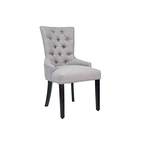 CangLong Modern Elegant Button-Tufted Upholstered Fabric With Nailhead Trim Dining Side Chair for Dining Room Accent Chair for Bedroom, Light Grey