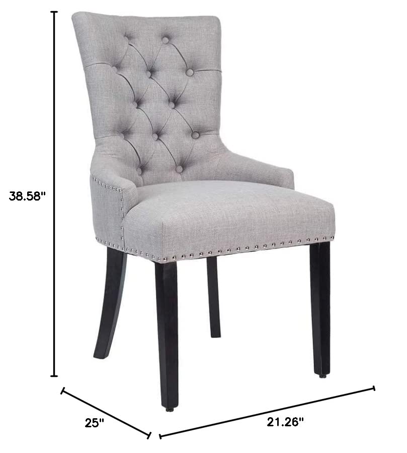 CangLong Modern Elegant Button-Tufted Upholstered Fabric With Nailhead Trim Dining Side Chair for Dining Room Accent Chair for Bedroom, Light Grey