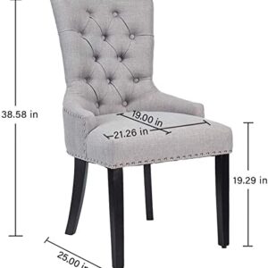 CangLong Modern Elegant Button-Tufted Upholstered Fabric With Nailhead Trim Dining Side Chair for Dining Room Accent Chair for Bedroom, Light Grey