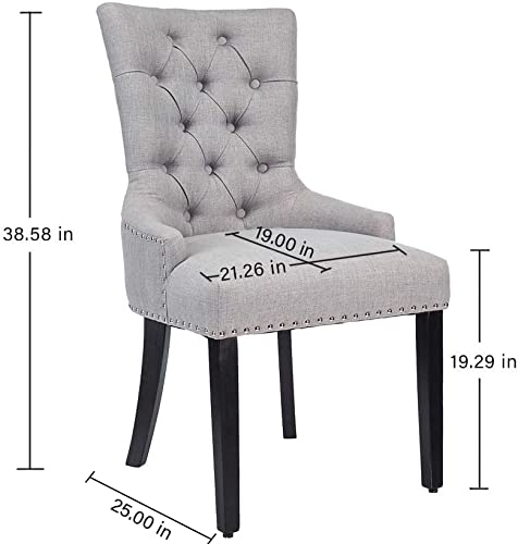 CangLong Modern Elegant Button-Tufted Upholstered Fabric With Nailhead Trim Dining Side Chair for Dining Room Accent Chair for Bedroom, Light Grey