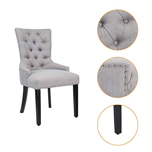 CangLong Modern Elegant Button-Tufted Upholstered Fabric With Nailhead Trim Dining Side Chair for Dining Room Accent Chair for Bedroom, Light Grey