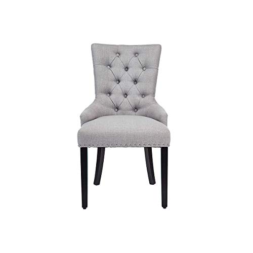 CangLong Modern Elegant Button-Tufted Upholstered Fabric With Nailhead Trim Dining Side Chair for Dining Room Accent Chair for Bedroom, Light Grey