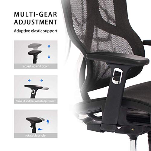 CangLong Executive Chair with 2D Adjustable Headrest, Ergonomic Office Chair with Mesh Seat and High Back, Desk Chair with 3D Armrest, Multifunction for Relaxation, BIFMA Certification No 5.1, Black