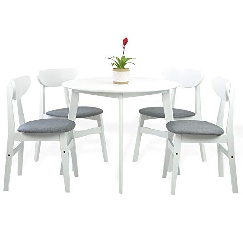 Yumiko Solid Wood Round Dining Table Kitchen Modern, White Color