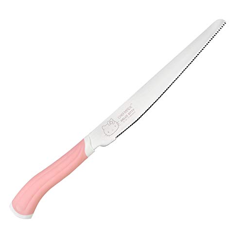 CHEFMADE Hello Kitty 8-Inch Serrated Bread Knife, Non-Stick Stainless Steel Toast Knife with Non-slip Silicone Handle, Traditional Artificial Forging Made in Japan