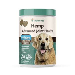 naturvet hemp advanced joint health dog supplement soft chews –helps support joint health in dogs – includes hemp seed, collagen, glucosamine, msm, chondroitin, omegas – 120 ct.