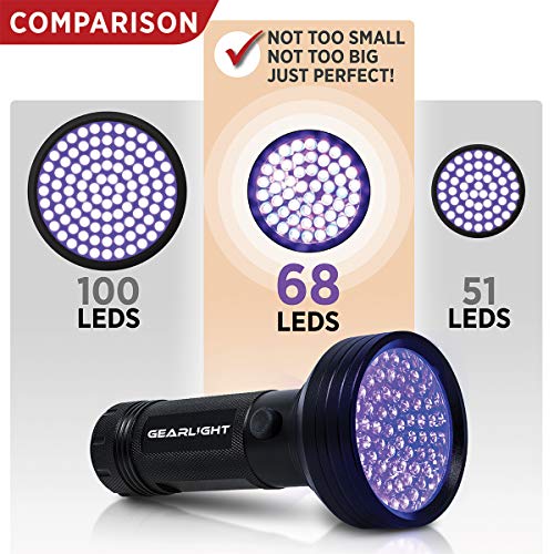 GearLight UV Flashlight Black Light from 68 LED Blacklight Flashlight Dog/Cat Pet Urine Detector, Scorpion, Bed Bug, Resin Curing, Dog Stain, and Carpet Odor Eliminator Remover, ID Checking_XR68