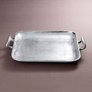 India Handicrafts Brushed Silver Tone Textured Square 17 inch Aluminum Serving Tray with Handles