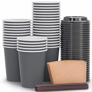 luckypack disposable coffee cups to go with travel lids sleeves and straws 100% biodegradable & compostable pla eco friendly paper coffee cups 100 sets of 12 oz